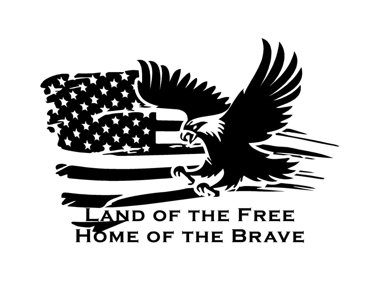 Land of the Free Home of the Brave Eagle Distressed Flag Decal Custom ...