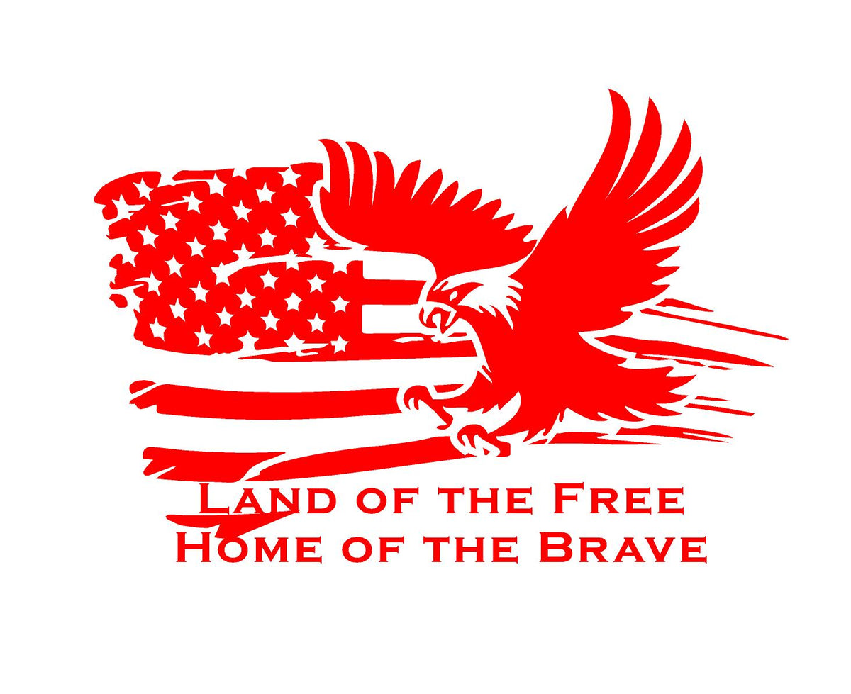 Land of the Free Home of the Brave Eagle Distressed Flag Decal Custom ...