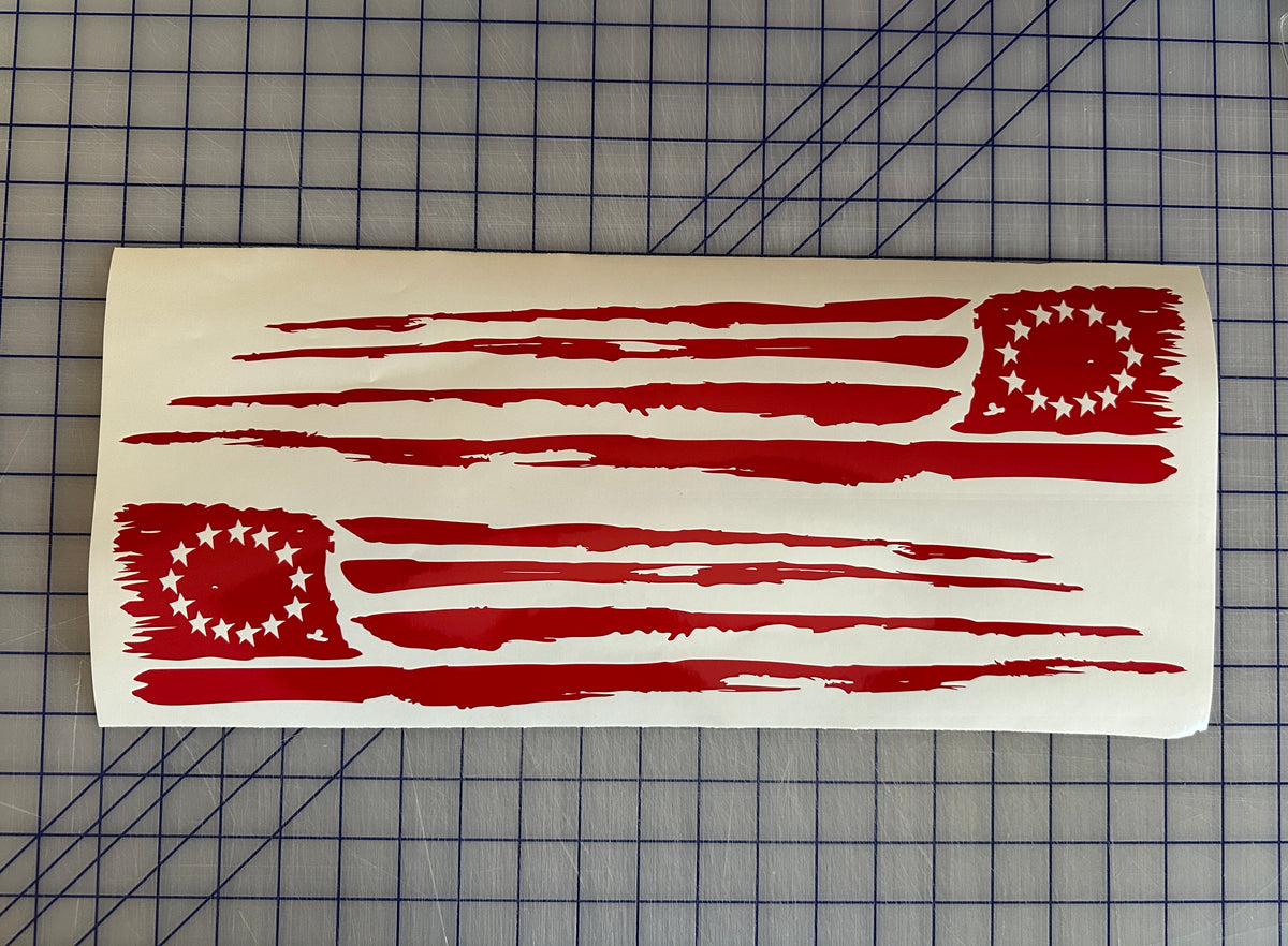 Distressed Tattered USA Betsy Ross Flag Decal Set of 2 Custom Vinyl St ...