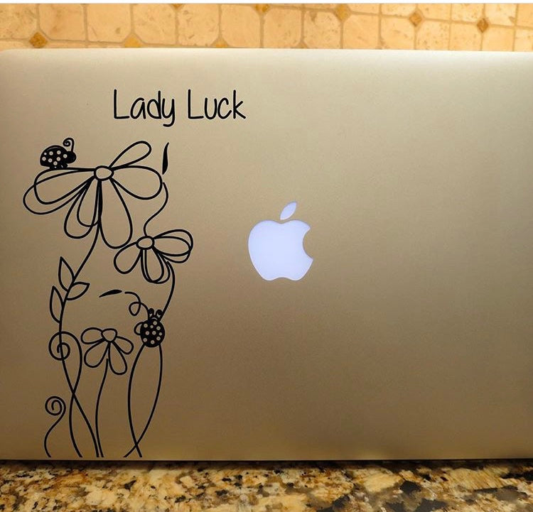 Lady Luck Lady Bug Flower Decal Custom Vinyl laptop car truck window s ...