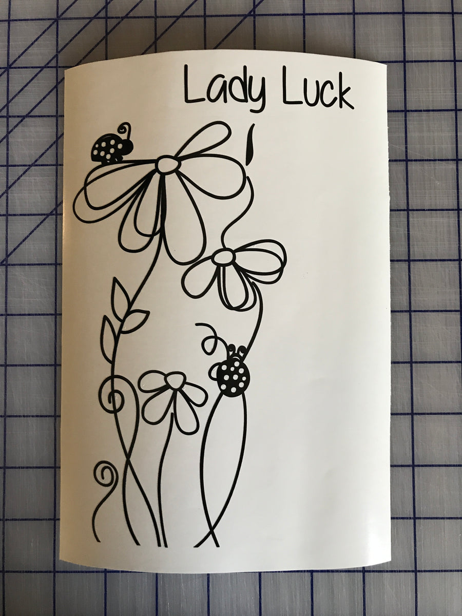 Lady Luck Lady Bug Flower Decal Custom Vinyl laptop car truck window s ...