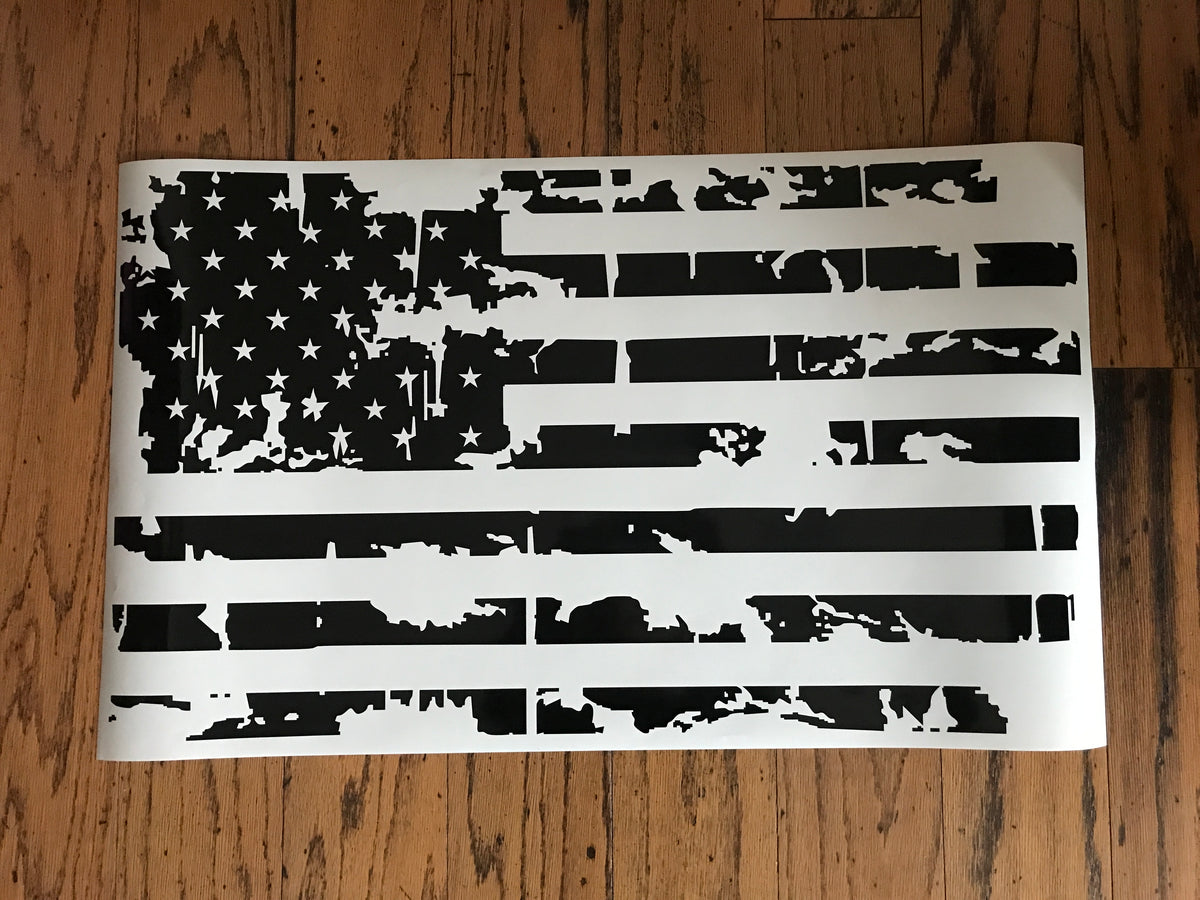 Distressed Tattered large USA American Flag Decal custom Vinyl car tru ...